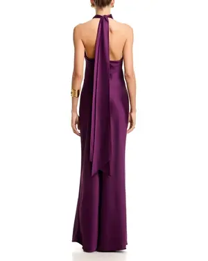 Aqua Double Face Satin Halter Gown - Plum