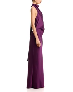 Aqua Double Face Satin Halter Gown - Plum
