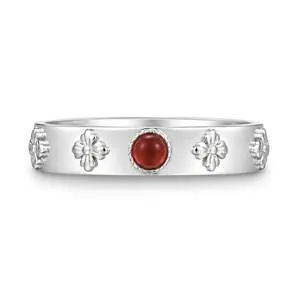 AZURA JEWELRY NEW YORK 14k White Gold Vermeil Garnet Floral Band Ring - Silver