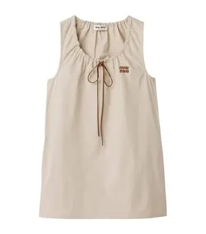 Miu Miu Panama Cotton Mini Dress With Drawstring