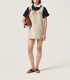 Miu Miu Panama Cotton Mini Dress With Drawstring