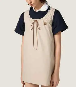 Miu Miu Panama Cotton Mini Dress With Drawstring