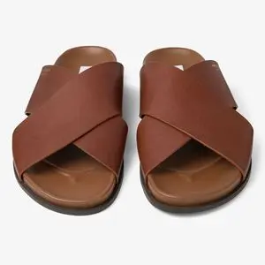 JIMMY CHOO Sol Vachetta Leather Slides - Cigar