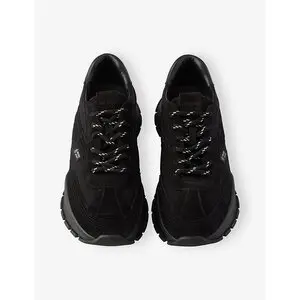 Prada Panelled Woven And Suede Lace-up Trainers - Black