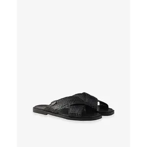 Prada Criss-cross Woven Leather Sliders