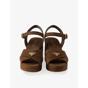 Prada Suede Platform Sandals With Logo Plaque