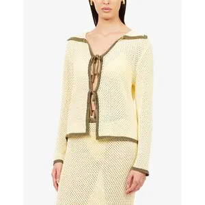 HYPHEN Contrast-trim Crochet Knit Cotton-blend Top