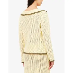 HYPHEN Contrast-trim Crochet Knit Cotton-blend Top