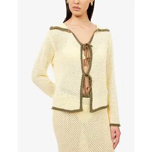 HYPHEN Contrast-trim Crochet Knit Cotton-blend Top