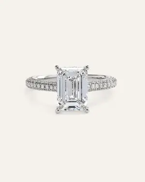 Quince Lab Grown Diamond Emerald Pave Cathedral Engagement Ring 3ctw - Platinum