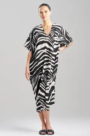 Natori Savanna Crinkle Caftan - Gray / Black / White