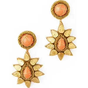 Deepa Gurnani Beaded Drop Earrings - Coral