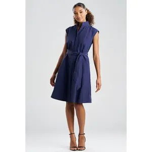 Natori Solid Taffeta Tie Front Dress - Navy