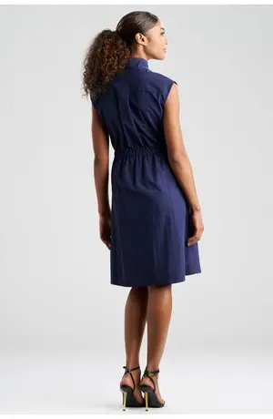 Natori Solid Taffeta Tie Front Dress - Navy