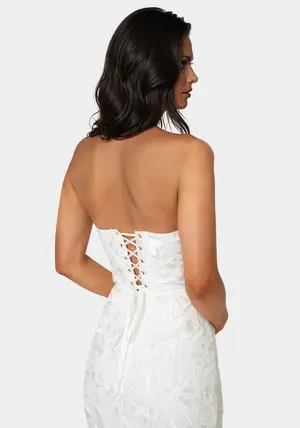Bebe Strapless 3d Lace Column Dress
