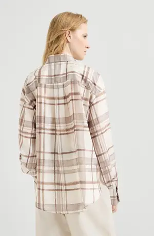Brunello Cucinelli Silk Pongée Macrocheck Shirt