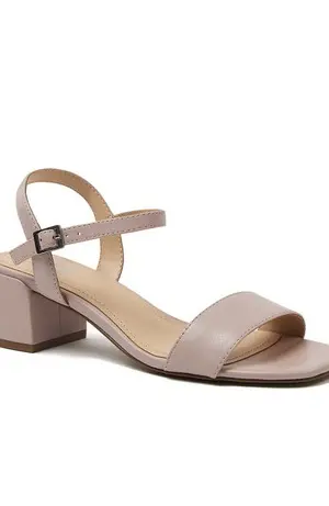 LANDS' END Essential Leather Block Heel Sandals - Faint Blush
