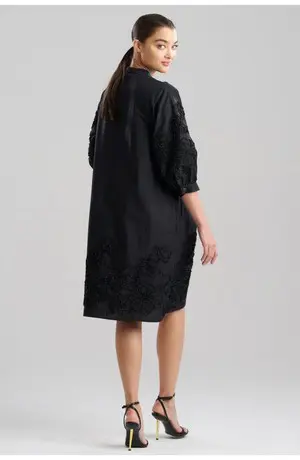 Natori Carnation Embroidery Cotton Voile Puff Sleeve Peasant Dress