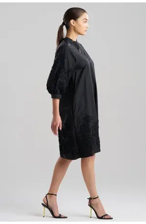 Natori Carnation Embroidery Cotton Voile Puff Sleeve Peasant Dress