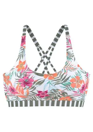 LASCANA Mixed Print Scoop Bikini Top With Crossover Straps - White Printed