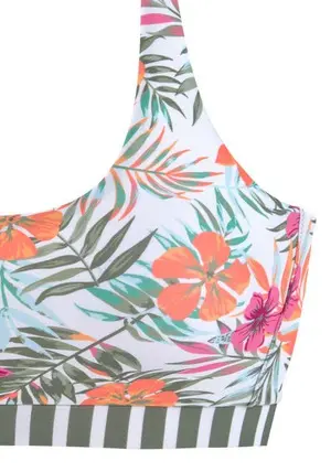 LASCANA Mixed Print Scoop Bikini Top With Crossover Straps - White Printed
