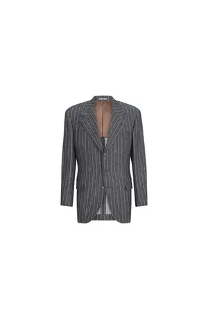 Brunello Cucinelli Linen Chalk Stripe Chevron Tailor Blazer With Metal Buttons - Anthracite