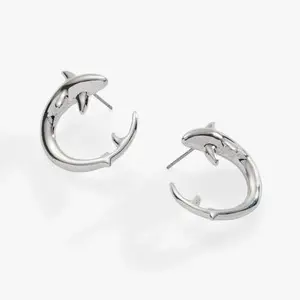 ALEX AND ANI Sculptural Shark Hoop Earrings - Silver