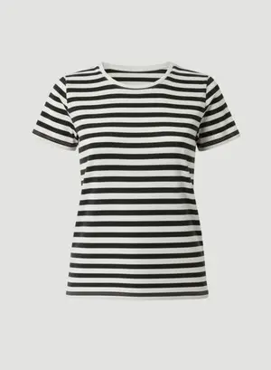 Majestic Filatures Stretch Linen Stripe Short Sleeve Crewneck T-shirt - Noir