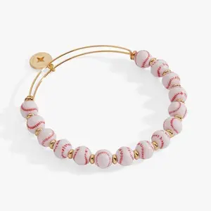 ALEX AND ANI Baseball Beaded Bangle Bracelet - Gold
