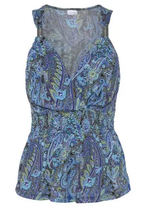 LASCANA Paisley Print Halter Neck Smocked Waist Top