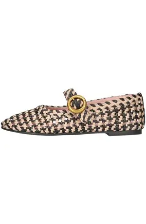 Pretty Ballerinas Woven Leather Mary Jane Flats - Black