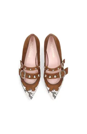 Pretty Ballerinas Double Buckle Cowboy Loafers - Tan