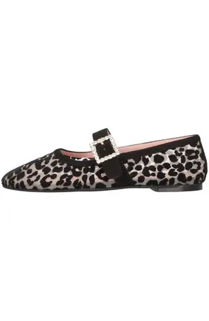 Pretty Ballerinas Leopard Mesh Crystal Buckle Ballet Flats - Black