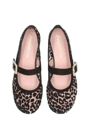 Pretty Ballerinas Leopard Mesh Crystal Buckle Ballet Flats - Black