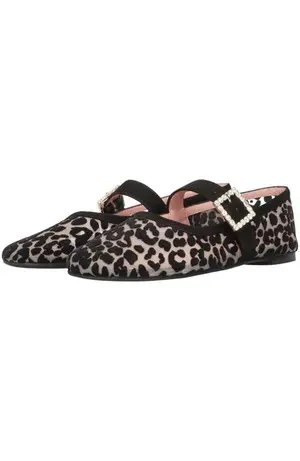 Pretty Ballerinas Leopard Mesh Crystal Buckle Ballet Flats - Black