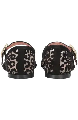 Pretty Ballerinas Leopard Mesh Crystal Buckle Ballet Flats - Black
