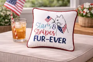C&F HOME Patriotic Stars & Stripes Fur-ever Cat Mini Embroidered Accent Pillow