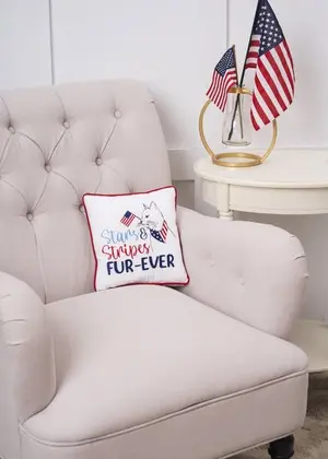 C&F HOME Patriotic Stars & Stripes Fur-ever Cat Mini Embroidered Accent Pillow