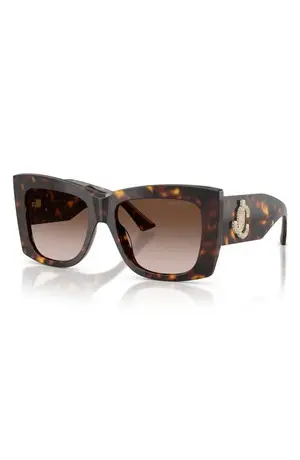JIMMY CHOO Embellished Logo Square Sunglasses - Havana/gradient Brown