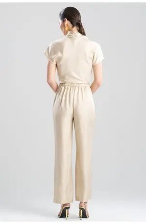 Natori Solid Silk Twill Pull-on Straight Leg Pants