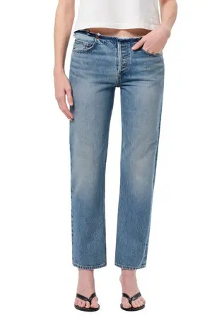 AGOLDE Frayed Waist Low Rise Ankle Slim Jeans - Rhythmic