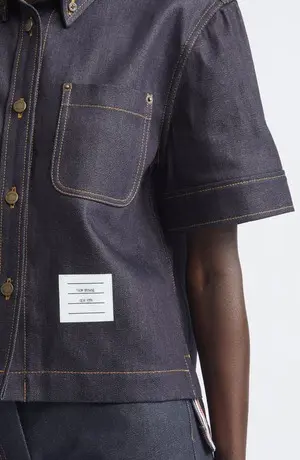 Thom Browne Short Sleeve Denim Button-down Shirt - Navy
