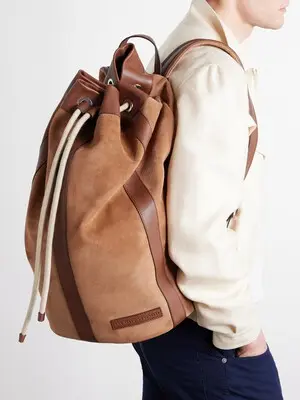 Brunello Cucinelli Suede Backpack With Leather Trim - Brown