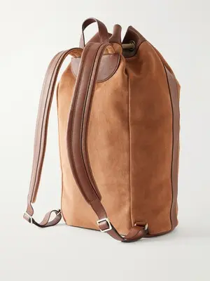 Brunello Cucinelli Suede Backpack With Leather Trim - Brown