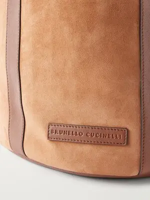 Brunello Cucinelli Suede Backpack With Leather Trim - Brown