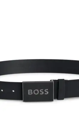 BOSS Logo Plaque Belt In Italian Leather