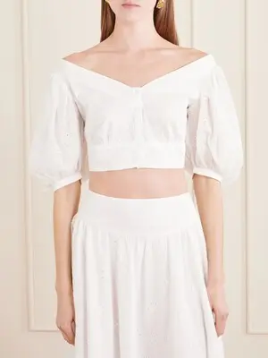 Thierry Colson Clara Embroidered Cotton-voile Off-the-shoulder Blouse