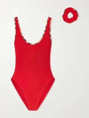 Burberry X Hunza G Faye Checked Crinkle Swimsuit - Red