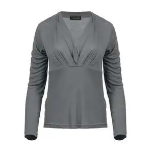 CONQUISTA Ribbed Viscose Jersey V-neck Long Sleeve Top - Grey