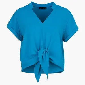 CONQUISTA Tie-front V-neck Blouse - Blue
